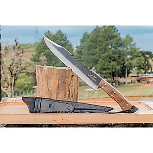 Brazilian Flame Hunter Bison 12-inch Knife Full Tang, Fixed Blade Skinning Knife with Leather Sheath, Survival, Combat, and Tactical Hunting Knife, Perfect for Fishing, Camping, Stainless Steel 420C