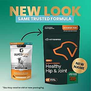 VetriScience Ultimate Strength Healthy Hip & Joint Chews, GlycoFlex Glucosamine, Chondroitin & Green-Lipped Mussel Joint Support Supplement for Dogs, Soothe Joint Discomfort, Duck, 60 Count