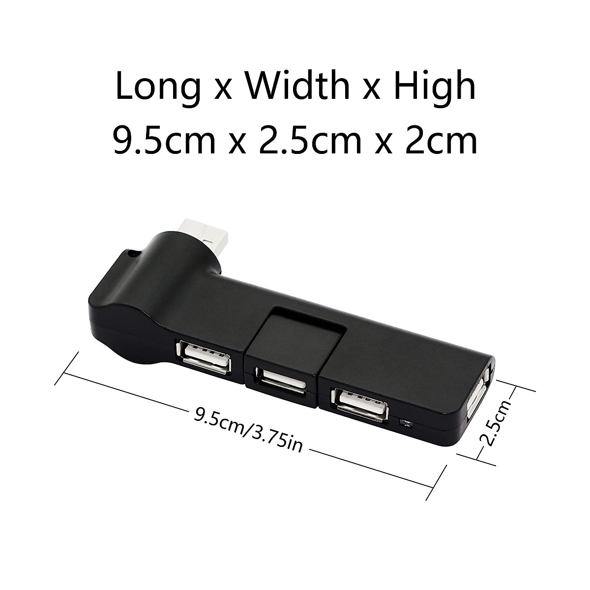 RIIEYOCA 4 Port USB 2.0 Hub, 90°/180° Degree rotatable USB Expansion allocator, for PC, Laptop, Keyboard, Mouse, Hard Drives and Other USB 2.0 Adapter(Black)