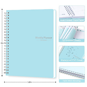 Undated Weekly Planner- Weekly Goals Notebook, A5 To Do List Planner with Spiral Binding, Weekly Goal Planner, 5.7 x 8.0 inches