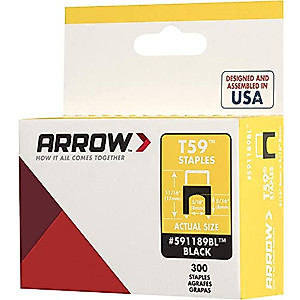 Arrow 591189BLSS Genuine T59 Stainless Steel 5/16-Inch by 5/16-Inch Insulated Staples for Cable and Wiring, Black, 300 Count