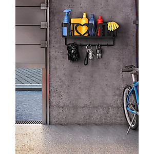 OHOBABY Key Holder for Wall - Key Rack with 5 Key Hooks, 11.02" L×2.75" W×4.92" H, Key and Mail Organizer Wall Mount with Mesh Basket, Key Hanger for Wall, Entryway, Home Decor(Matte Black)