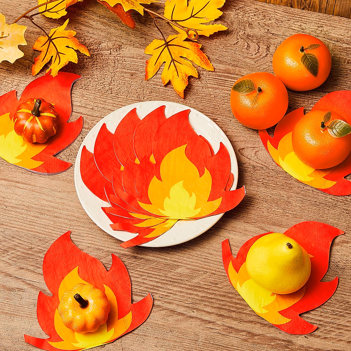 Henoyso 100 Pcs Fire Napkins 6.5 Inch Flame Napkins Disposable Paper Napkins for Firefighter Theme Fire Truck Birthday Pentecost Party Fireman Graduation Party Bonfire Survivor party Supplies