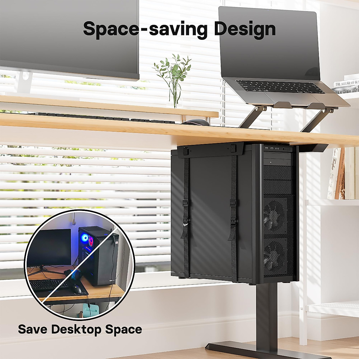 1home Economical CPU Holder Under-Desk PC Holder Desktop Computer Holder Computer Case Carrier Steel Adjustable Straps Computer Tower Mount Bracket