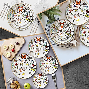Bone China Plate, Nordic Style 6.5" Butterfly Gold Edge Plate Dessert Plate Ceramic Plate, Household Cutlery Set, Microwave Oven Dishwasher Safe (Size : Set of 4)