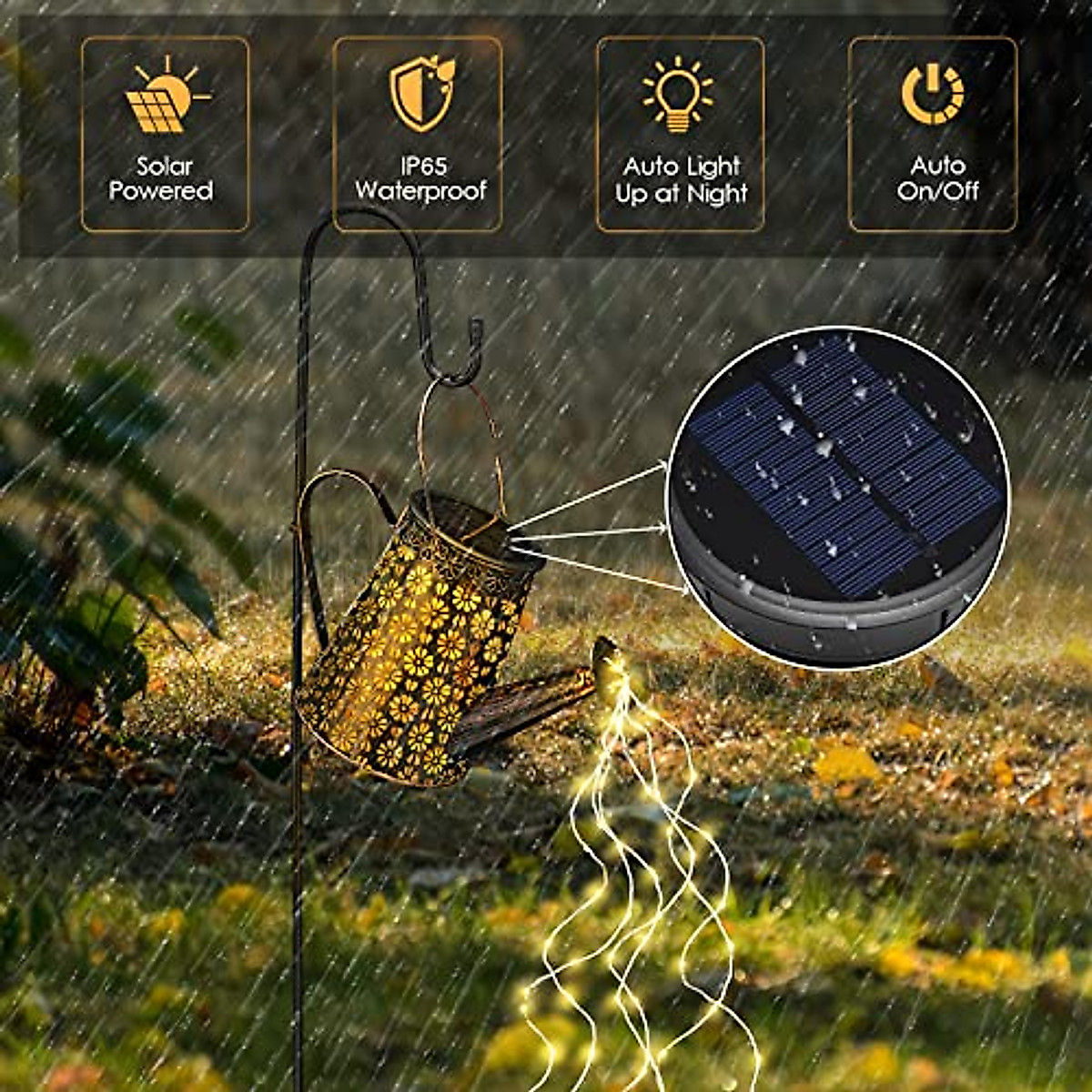 PoCare Watering Can Lights Solar Powered, 90 LEDs Retro Metal Kettle Lights Garden Decor Hanging Waterproof Solar Lights for Outdoor Pathway Yard Lawn Patio Party Decorations with Hook
