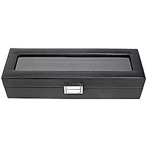 Mantello Watch Box for Men - 6 Slot Luxury Carbon Fiber Watch Case, Watch Box Organizer for Men, Gifts for Him, Metal Buckle - Black