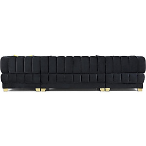 Woodpecker's Inc Marigold Velvet U-Shaped Double Chaise Sectional Sofa - with 6 Pillows & Gold Legs (Black)