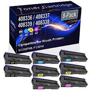 Kolasels 8-Pack (2BK+2C+2Y+2M) Compatible High Yield 408336 408337 408339 408338 Printer Toner Cartridge use for Ricoh M C250FWB, P C301W Printers