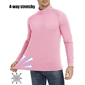 MAGCOMSEN Long Sleeve Shirts for Men Quarter Zip Pullover Mens Lightweight Golf Pullover Shirts Dry Fit Shirt Sweatshirt Pink,L