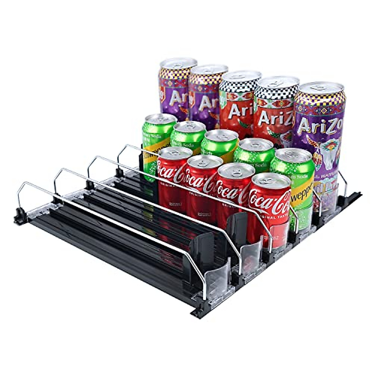 BUDO Soda Can Organizer for Refrigerator, Automatic Pusher Glide, Drink Organizer for Fridge, Bottled Water Beer Beverage Holder for Fridge Pantry Kitchen (12.2inch, 5 Rows)