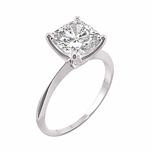 Charles & Colvard Created Moissanite 8mm Cushion Cut Solitaire Engagement Ring for Women | 2.4 cttw DEW | Lab Grown | Solid 14K White Gold with Rhodium | Size 4