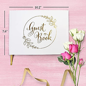 LotFancy Wedding Guest Book, 10x8’’ Sign in Book, 128 Pages Thick Paper with Gold Foil Hardcover, Personalized Keepsake for Reception, Baby Shower, Anniversary, Birthday