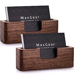 MaxGear Business Card Holder Wood Business Cards Holder for Desk Business Card Display Holder Desktop Business Card Stand for Office,Tabletop - Rectangle 2 Pack