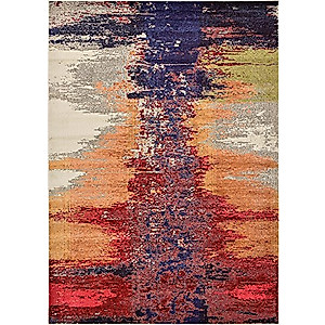 Unique Loom Estrella Collection Abstract, Rustic, Modern, Gradient, Distressed Area Rug (7' 0 x 10' 0 Rectangular, Pink/Navy Blue)