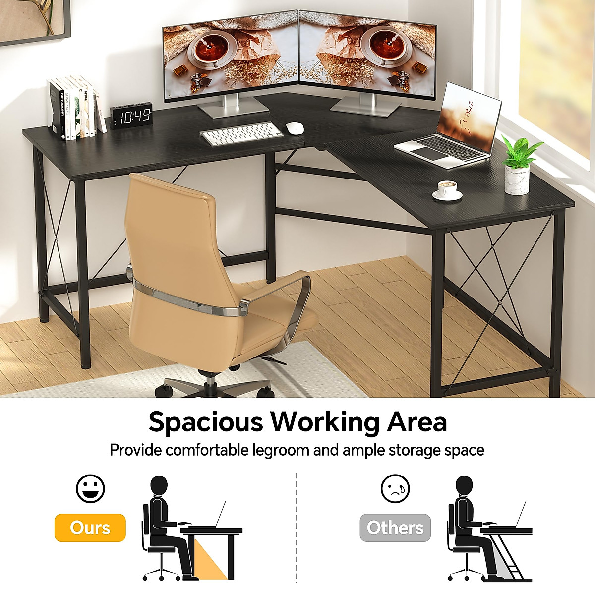 Mr IRONSTONE L Shaped Desk, 59" Computer Gaming Desk, Corner Desk for Home Office Desks, Easy to Assemble & Space-Saving Workstation Desk - Black