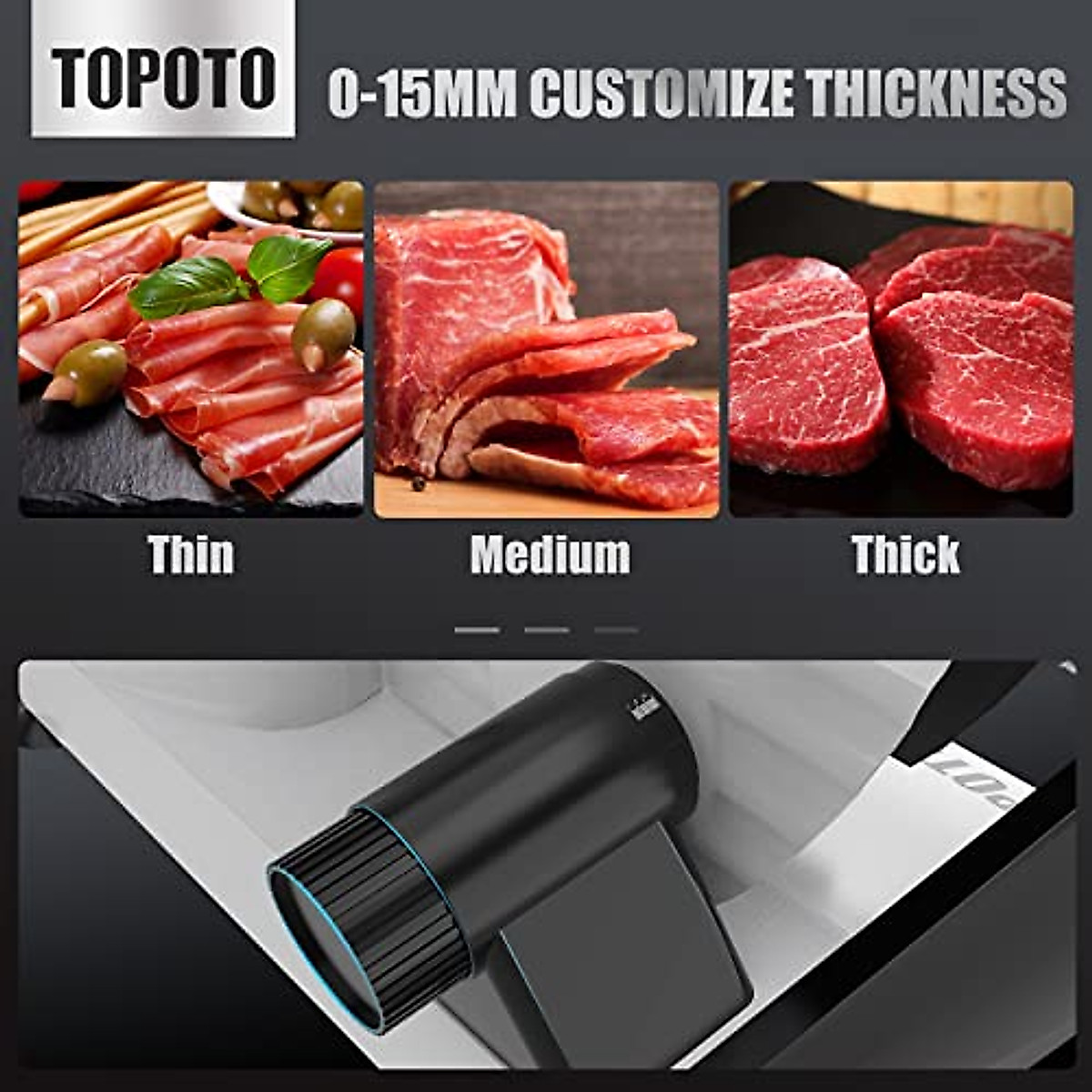 Meat Slicer Home Use TOPOTO Electric Meat Slicer 2 7.5" Stainless Steel Blades 0-15mm Adjustable Thickness Slicing Machine Powerful Kitchen Deli Food Slicers for Meat, Cheese, Bread, Veg Easy to Clean