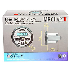 MB Quart GMR-2.5 Bluetooth Gauge Stereo Receiver w/Aux For RZR/ATV/UTV/Cart Bundle with Pair Rockville RKL65MBW Marine Boat Speakers and Pair RWB70B Marine Swivel Tower Speakers