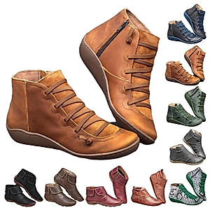 JMMSlmax Arch Support Boots for Women Comfort Side Zip Wedge Ankle Booties Vintage PU Leather Premium Orthopedic Ankle Boots