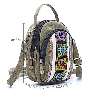 SILKAREA Women Canvas Cell Phone Purse Crossbody Bag Embroidered Small Shoulder Bags Handbags Credit Card Wallet Pouch (Army Green)