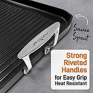 NutriChef Nonstick Stove Top Grill Pan - PTFE/PFOA/PFOS Free Need two Burners 20" x 13" Hard-Anodized Non stick Grill & Griddle Pan - Kitchen Cookware, Dishwasher Safe NCGRP59