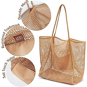 Mesh Beach Tote Womens Shoulder Handbag (Tan, Black)