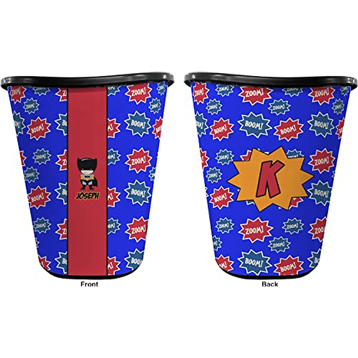 RNK Shops Superhero Waste Basket - Double Sided (Black) (Personalized)