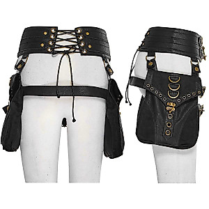 Waist Bag Belt Purse Fanny Pack Crossbody Motorcycle Hiking Phone Holder Wallet Vintage Leather Casual Fashion Daypack Gothic Festival Costume Hip Pouch for Women Men (Com)