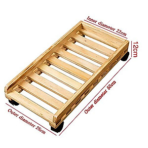 YGCBL Multifunction Portable Hand Trucks,Trolleywood Platform Dolly Transport Roller Wooden Movable Lightweight Computer Holder Moisture Proof with Brake Guardrail, 70Kg Capacity,Yellow,50X25X12Cm