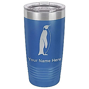 LaserGram 20oz Vacuum Insulated Tumbler Mug, Penguin, Personalized Engraving Included (Dark Blue)