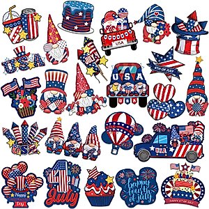 24 Pieces Patriotic Refrigerator Magnets 4th of July Gnome Magnets USA Flag Independence Day Decorative Car Fridge Magnetic Stickers Memorial Day Magnets Decorations for Metal Door Mailbox Car Decor