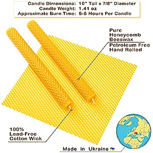 Beeswax Taper Candles 10 inches Natural Honey Comb Hand Rolled Dripless Eco-Friendly Smoke and Soot Free Tea Candle Gift Box for a Romantic Dinner or Special Occasions Set of 6 (6)