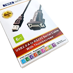 Tera Grand - Premium USB 2.0 to RS232 Serial DB9 Adapter Cable 6 Feet - Supports Windows 11, 10, 8, 7, Vista, XP, 2000, 98, Linux and Mac - Built with FTDI Chipset and Thumbscrews