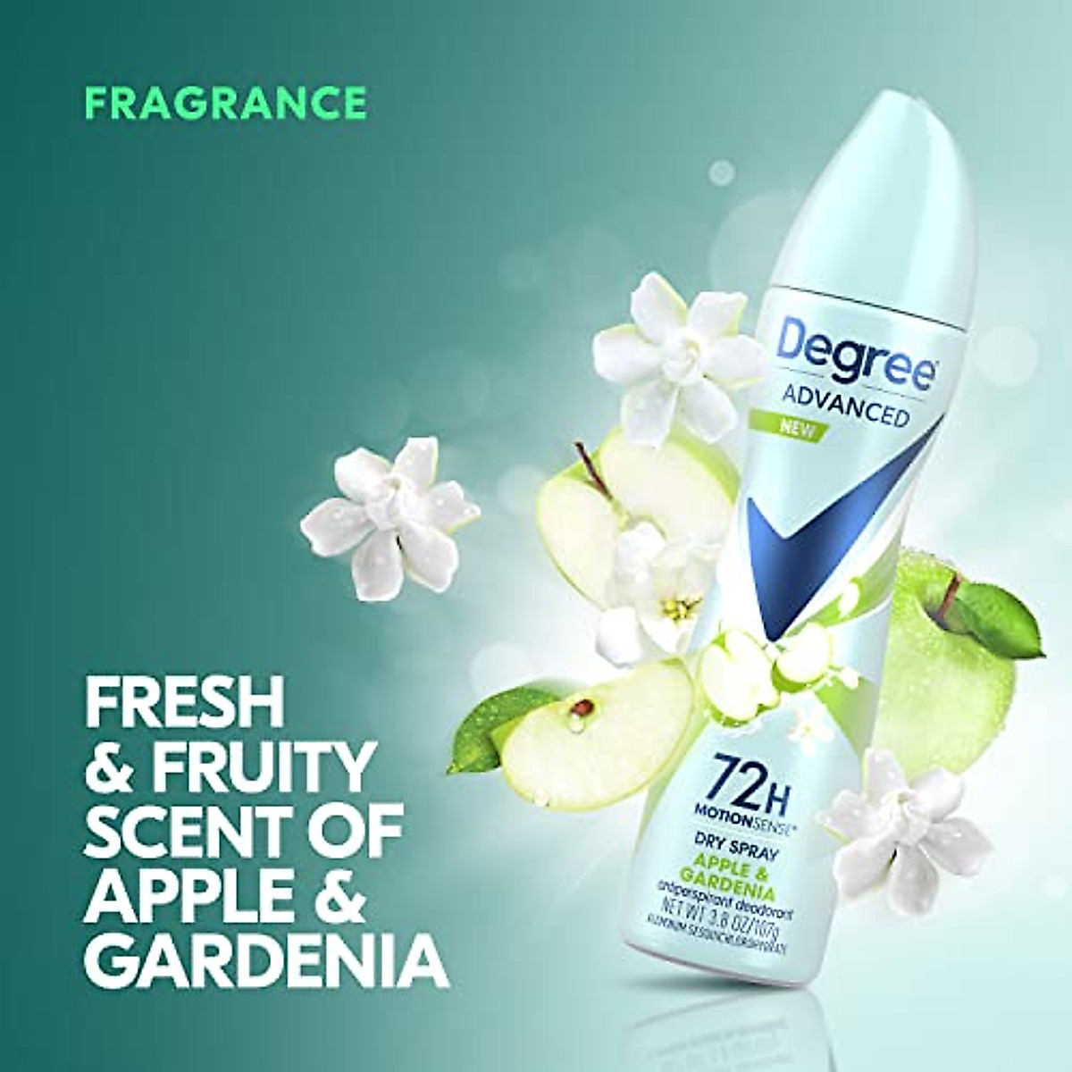 Degree Antiperspirant Spray Deodorant for Women Apple & Gardenia 72-Hour Protection, 3.8 Ounce (Pack of 3)