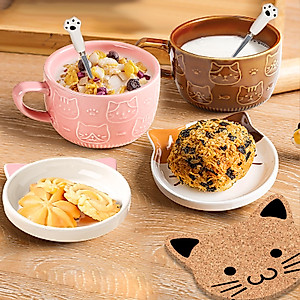 BigNoseDeer Cute Cat Mug Kawaii Tea Cup Pink Ceramic Coffee Mug with lid,Tea Cups and Saucers Cute Cool Preppy Stuff Cute Gifts Cat Gifts for women Cat Lovers Christmas Gifts 10oz