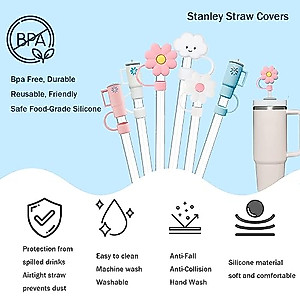 6PCS Straw Covers Cap for Stanley Cup 40 Oz, 10mm/0.39in Silicone Straw Tips Covers, Silicone Straw Topper Compatible with Stanley 30&40 Oz Tumbler with Handle, Reusable Dust-Proof Spill Proof Stopper