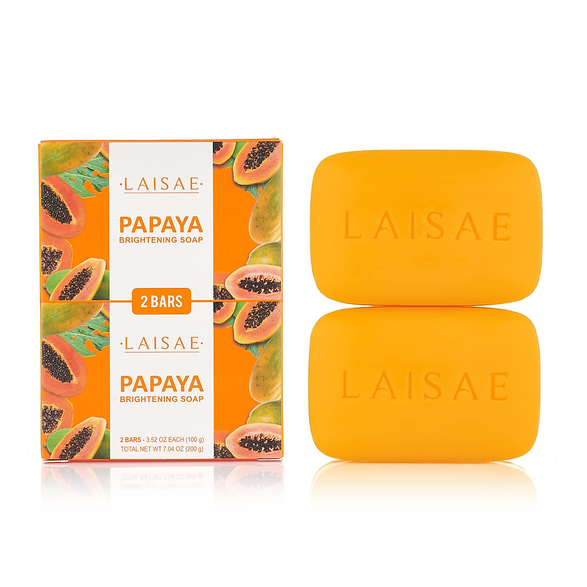 LAISAE Papaya Brightening Soap, Glowing Skin & Hydrating Face Moisturizer with Niacinamide, Shea Butter and Aloe Vera, Even Skin Tone Body Cleansing Bar - Sensitive Skin Soap, Vegan, 3.52 oz (2 Bars)