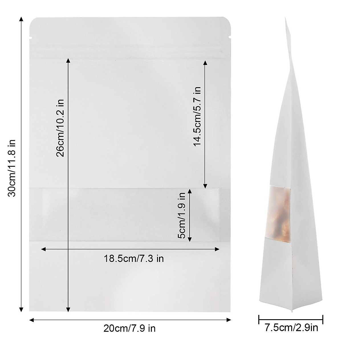 Blisstime 50 Pieces Resealable Bags for Small Business, White Kraft Zip Lock Stand Up Pouches with Matte Window Reusable Heat Sealable Bags for Packaging (7.9 X 11.8 Inches)