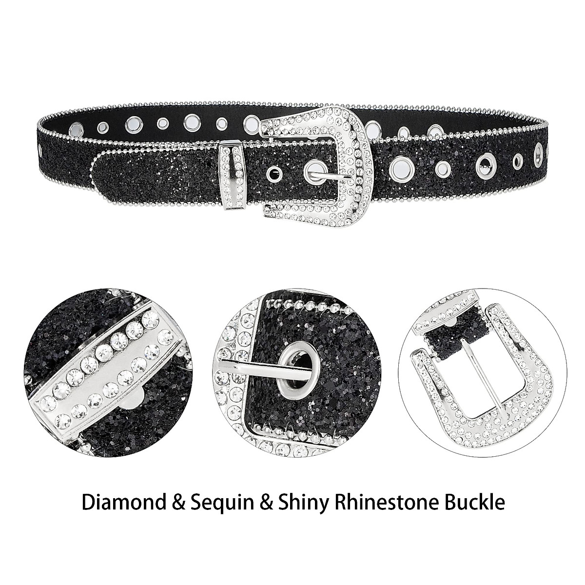 UTOWO Rhinestone Belt for Women Men, Western Cowgirl Cowboy Bling Studded Leather Belt for Jeans Pants