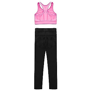 Yeahdor Kids Girls' 2 Piece Athletic sleeveless Dance Crop Tops with Legging Set Gym Workout Fitness Active Outfit Printed Pink 8 Years
