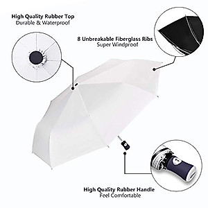 Cuby UV Sun Umbrella Compact Folding Travel Umbrella Auto Open and Close for Windproof, Rainproof & 99.98% UV Protection Parasol with Black Anti-UV Coating (White)
