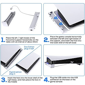 FASTSNAIL Horizontal Stand for PS5 with 4 USB Extension, Cabinet Console Laydown Holder with Charging Data USB Hub, Accessories Stand Compaitble with Playstation 5 Disc & Digital Edition Console