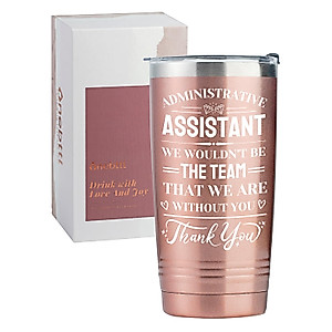 Onebttl Administrative Professional Day Gifts for Administrative Assistant, Secretary, 20 oz Stainless Steel Tumbler for Women - Thank You - Rose Gold