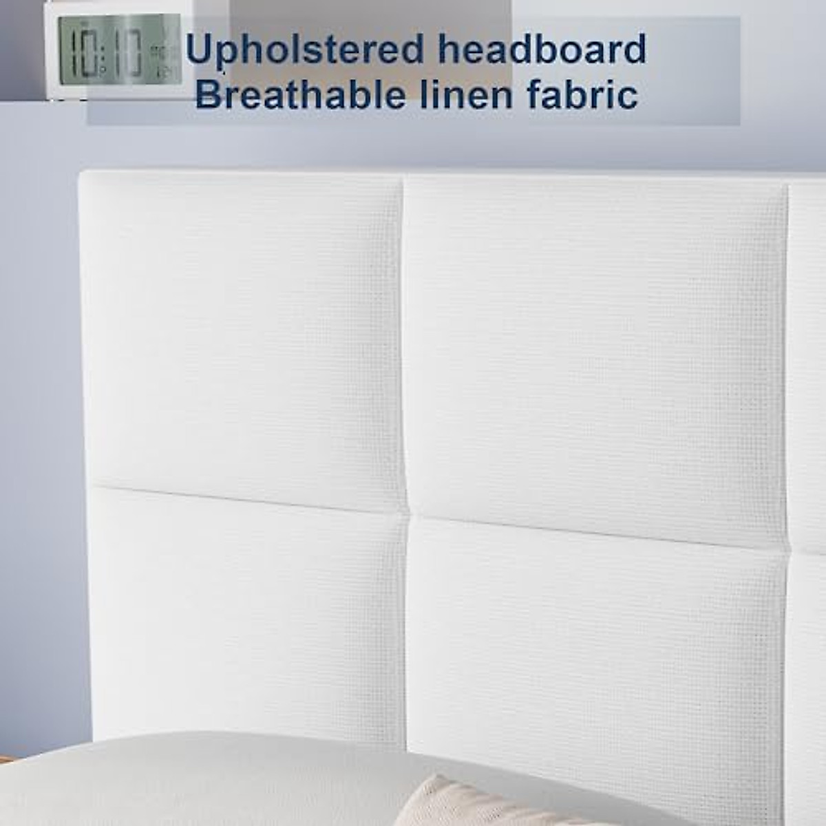 Molblly Full Size Bed Frame with Upholstered Headboard, Strong Frame, and Wooden Slats Support, Non-Slip and Noise-Free, No Box Spring Needed, Easy Assembly, Off White