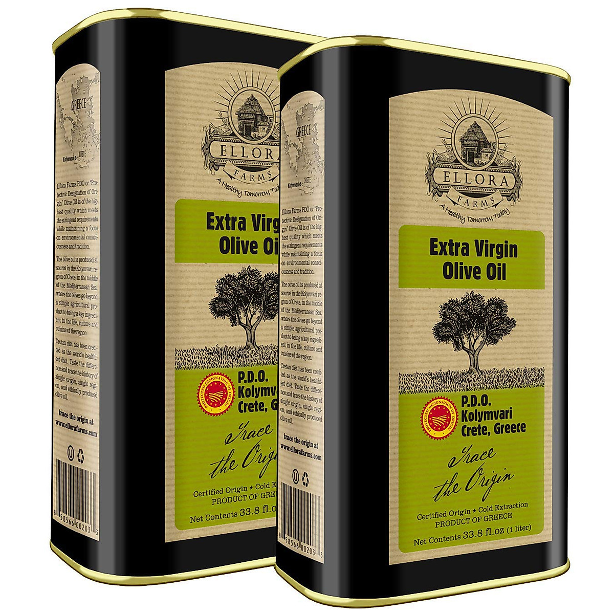 Ellora Farms Single Estate Traceable Extra Virgin Olive Oil 1 Liter PDO Tins | 2 Pack