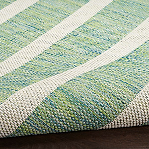 Nourison Positano Indoor/Outdoor Blue Green Ivory 8' x 10' Area Rug, Easy Cleaning, Non Shedding, Bed Room, Living Room, Dining Room, Backyard, Deck, Patio (8x10)