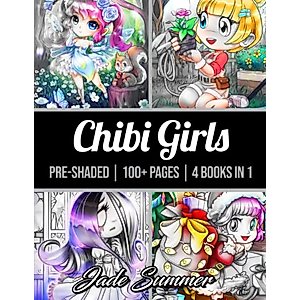 100 Chibi Girls Grayscale: An Adult Coloring Book Collection with Cute Girls, Fantasy, Horror, Christmas, and More! (Grayscale Coloring Books)