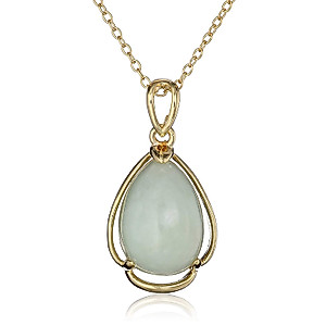 MORGAN & PAIGE 18K Yellow Gold Plated 925 Sterling Silver Genuine Green Jade Open Teardrop Pendant Necklace, 18"