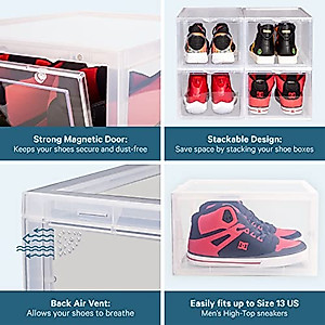 Dionyssa Shoe Storage Large Box -Set of 2 Drop Clear Front Door Shoe Organizer Stackable Display Case- Magnetic Front lids Plastic Container, easy to Assemble-Perfect for Sneakers up to men's size 13 and high-heels. Great closet shoe organizer.
