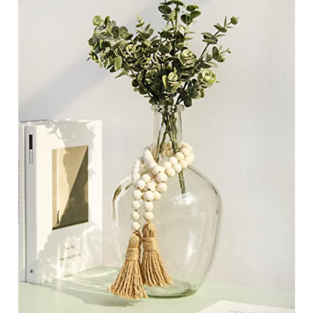 Meplait 39in Wood Bead Garland Farmhouse with Tassels,Versatile Prayer Beads Boho Chic Wall Hanging Home Decor(Natural)